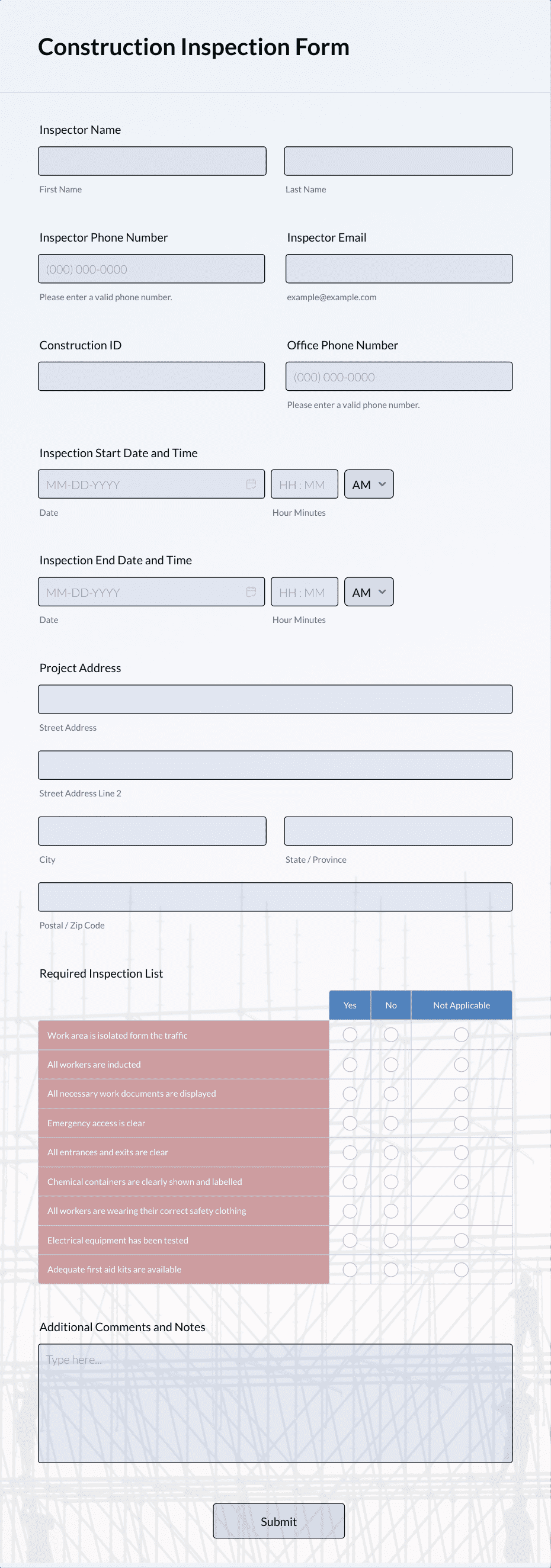 Construction Inspection Form Template | Jotform