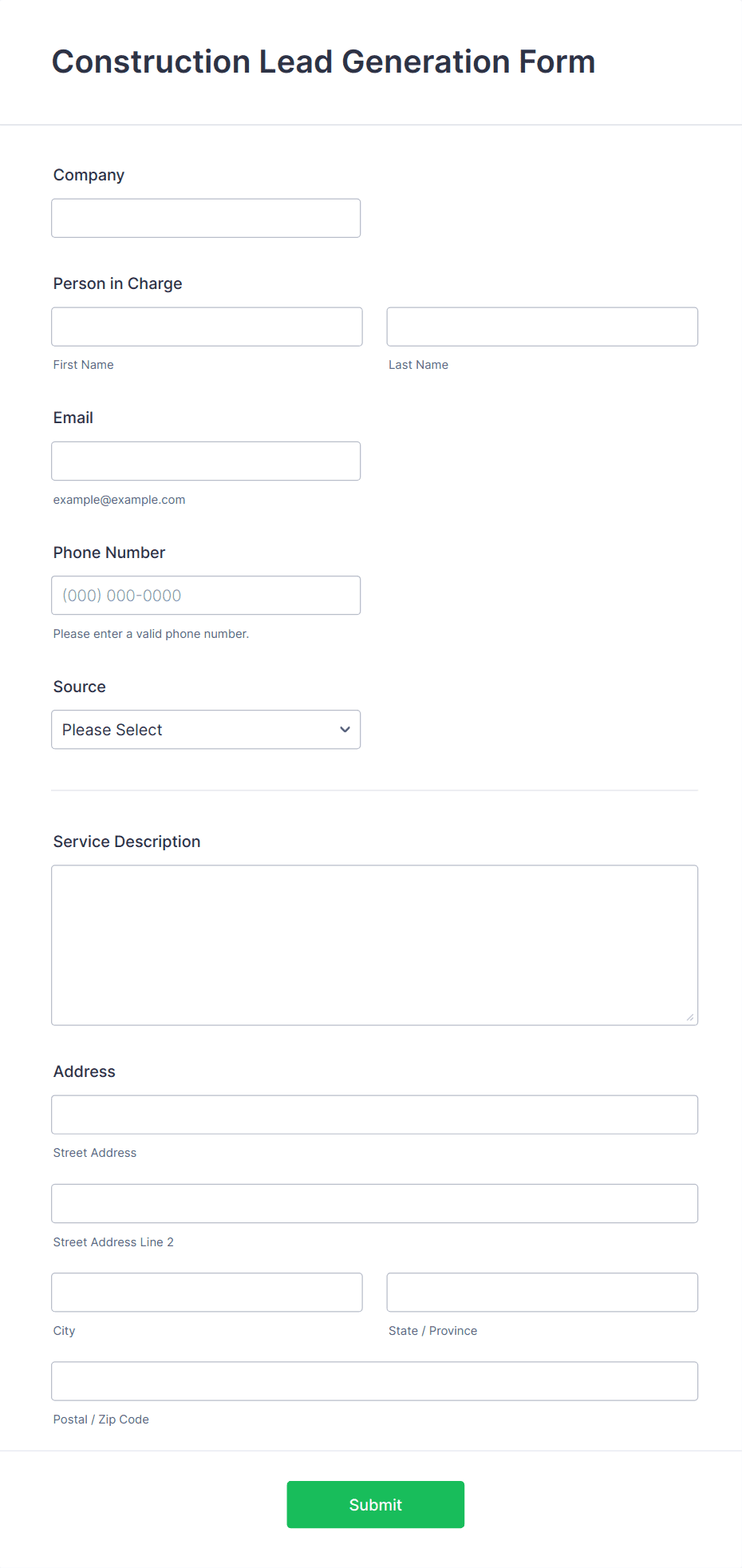 Construction Lead Generation Form Template | Jotform
