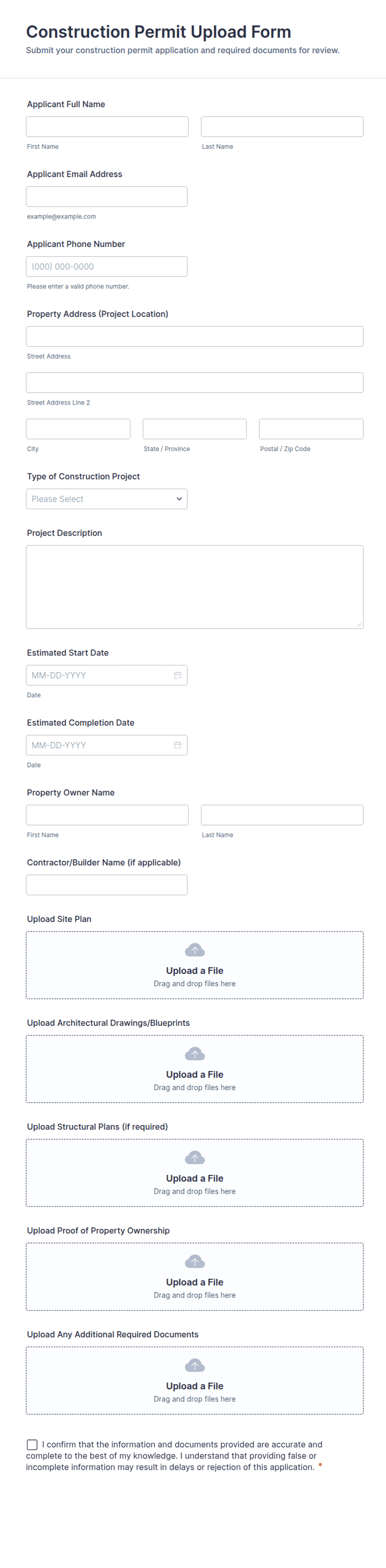 Construction Permit Upload Form Template | Jotform