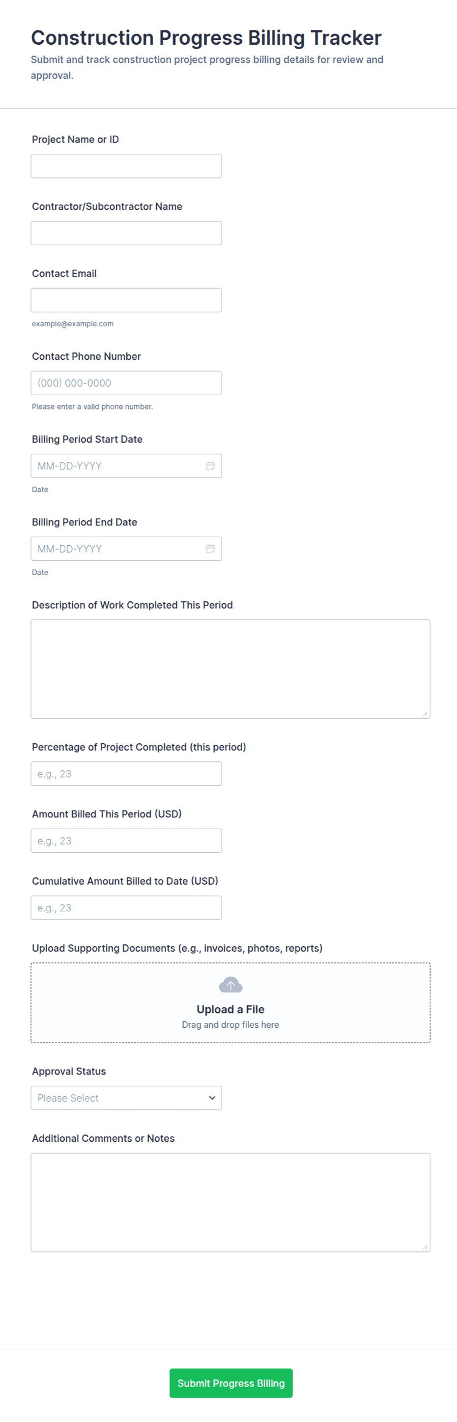 Construction Progress Billing Tracker Form Template | Jotform