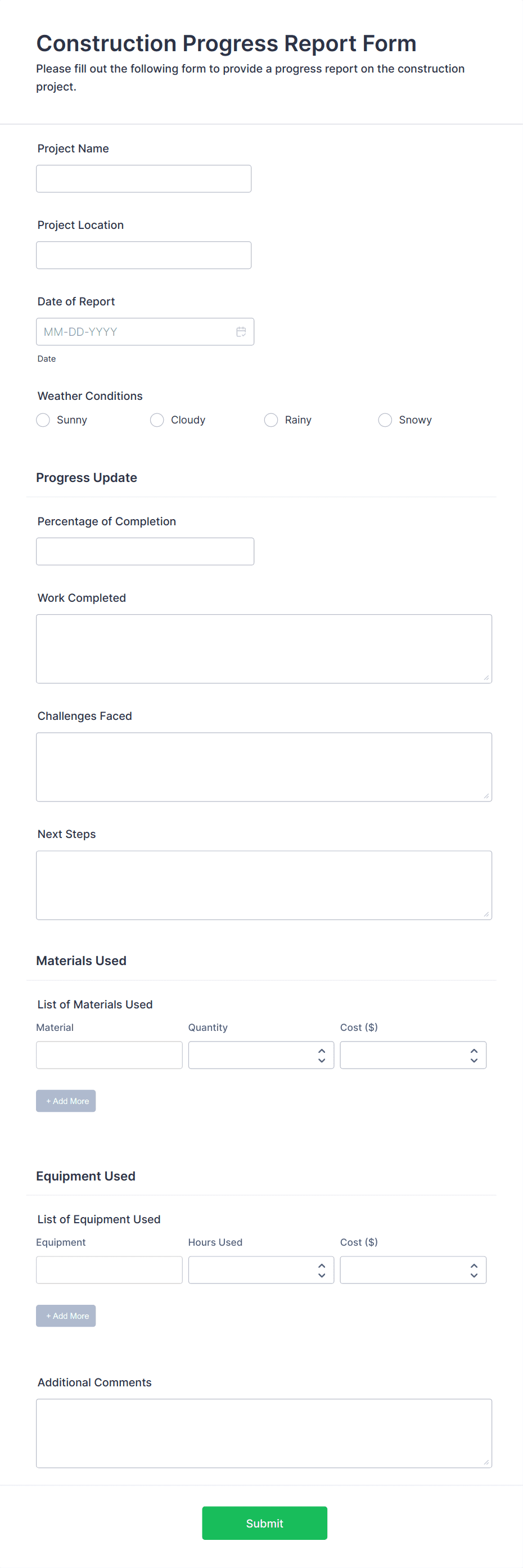 Construction Progress Report Form Template | Jotform