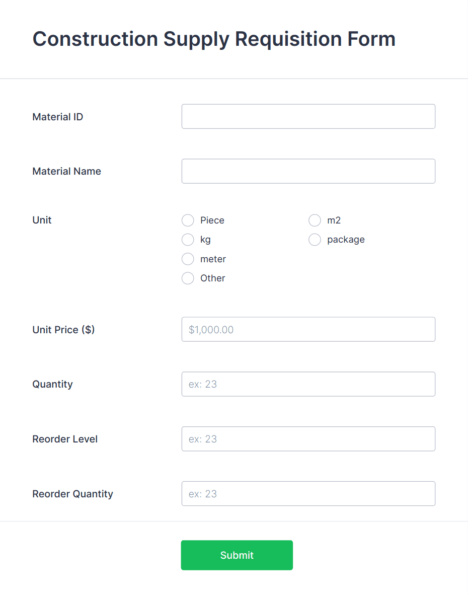 Construction Supply Requisition Form Template | Jotform