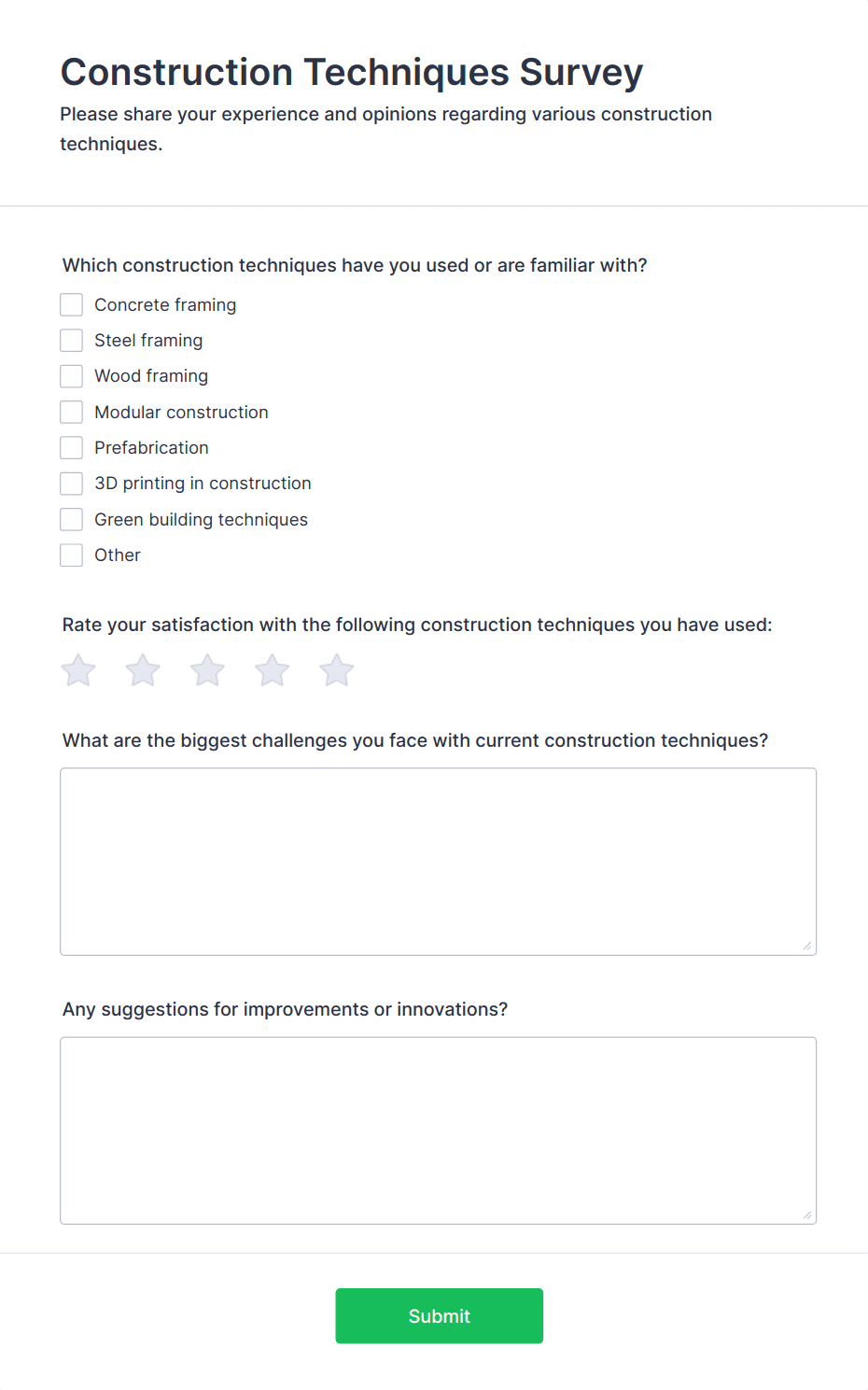 Construction Techniques Survey Form Template | Jotform