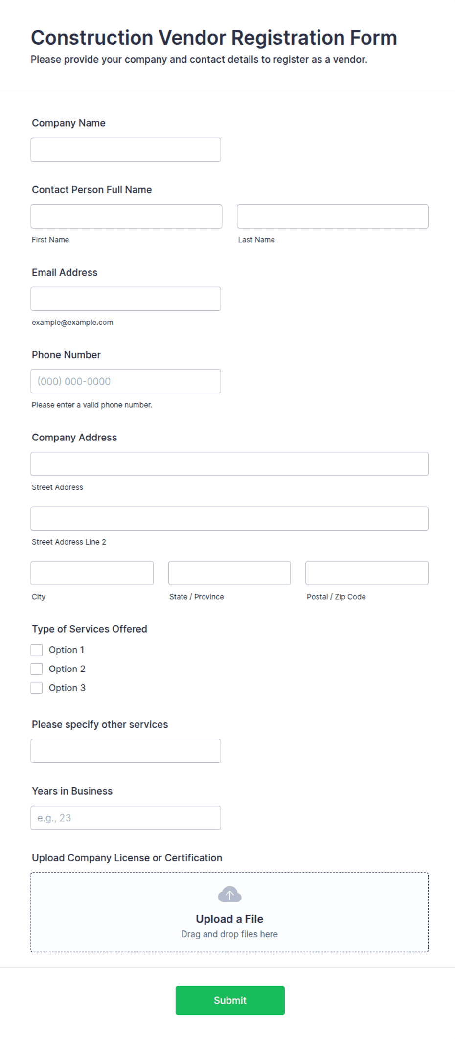 Construction Vendor Registration Form Template | Jotform