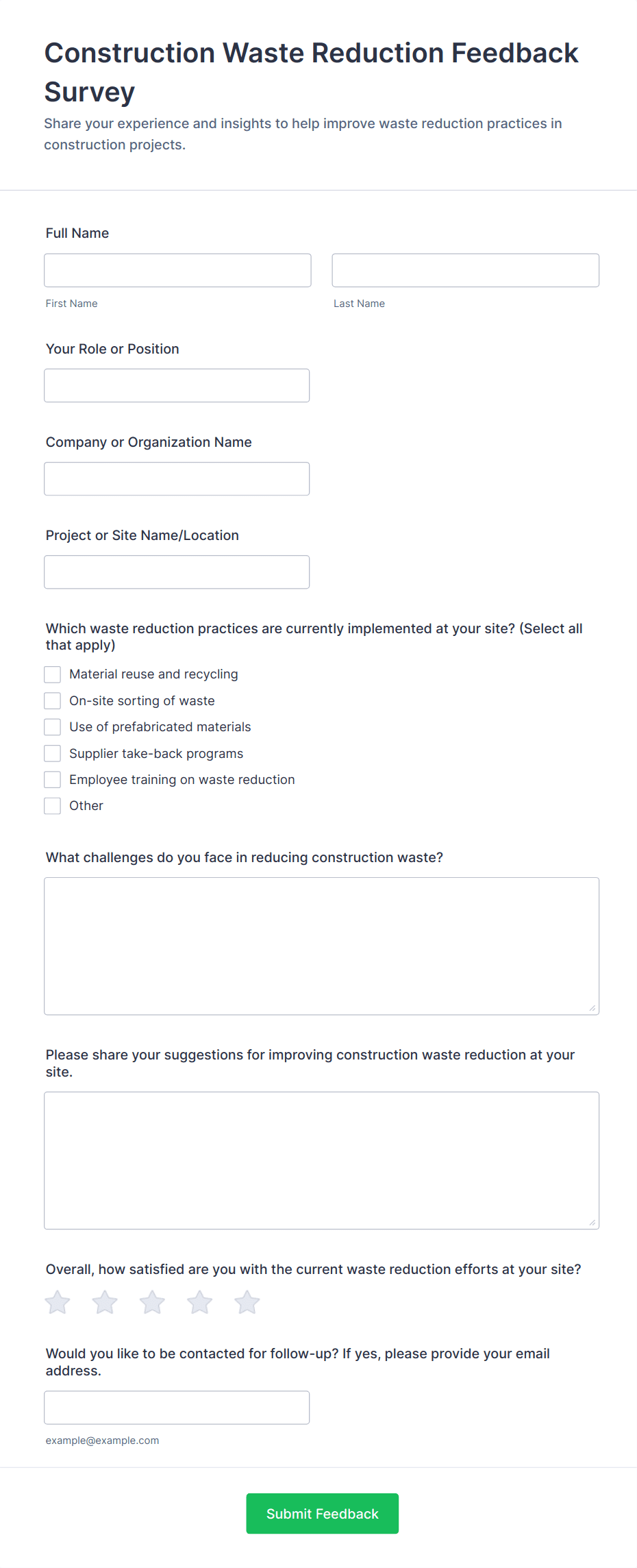 Construction Waste Reduction Feedback Survey Form Template | Jotform