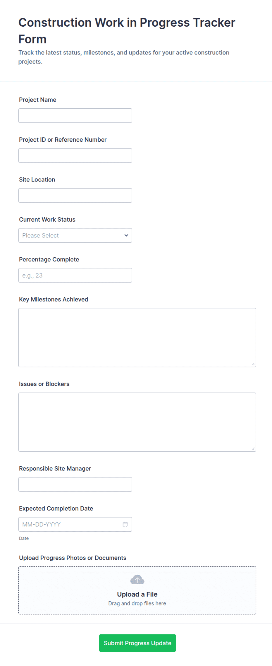 Construction Work in Progress Tracker Form Template | Jotform