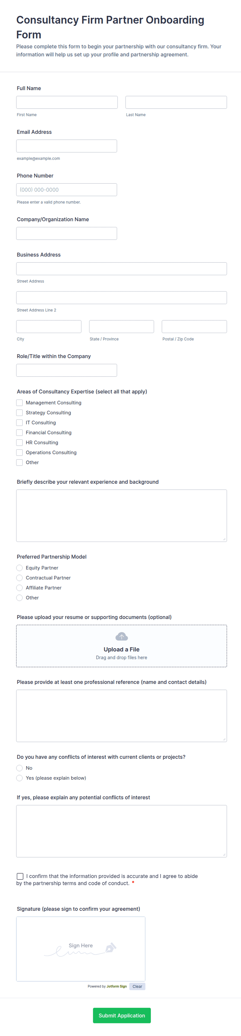 Consultancy Firm Partner Onboarding Form Template | Jotform