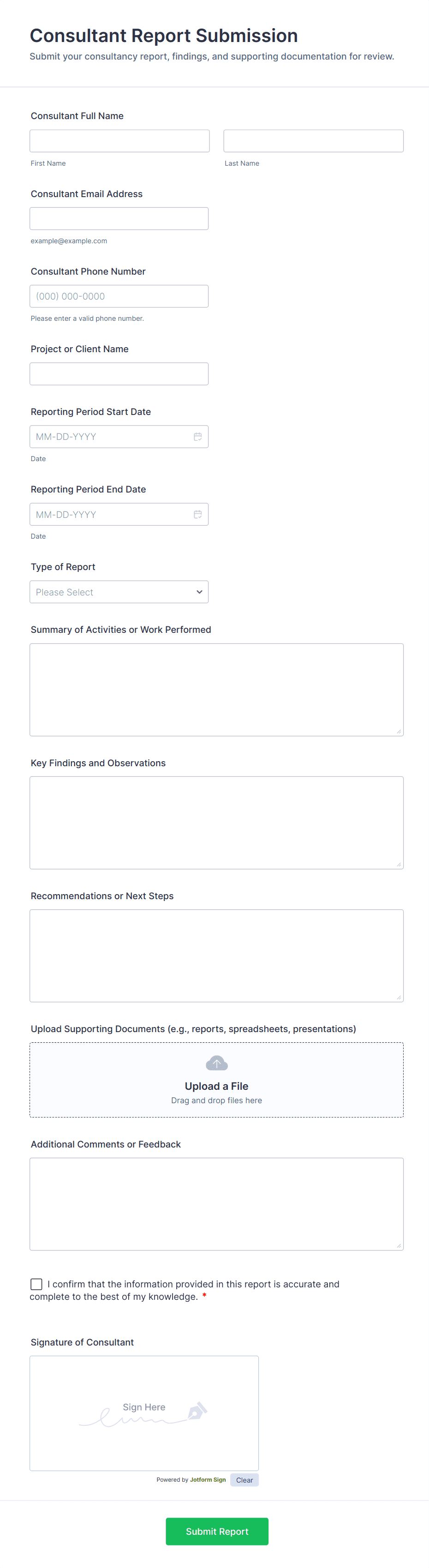 Consultant Report Submission Form Template | Jotform
