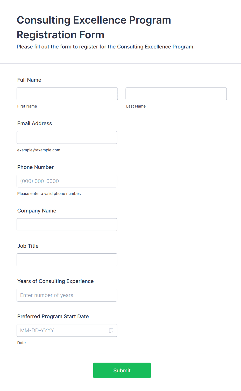 Consulting Excellence Program Registration Form Template | Jotform