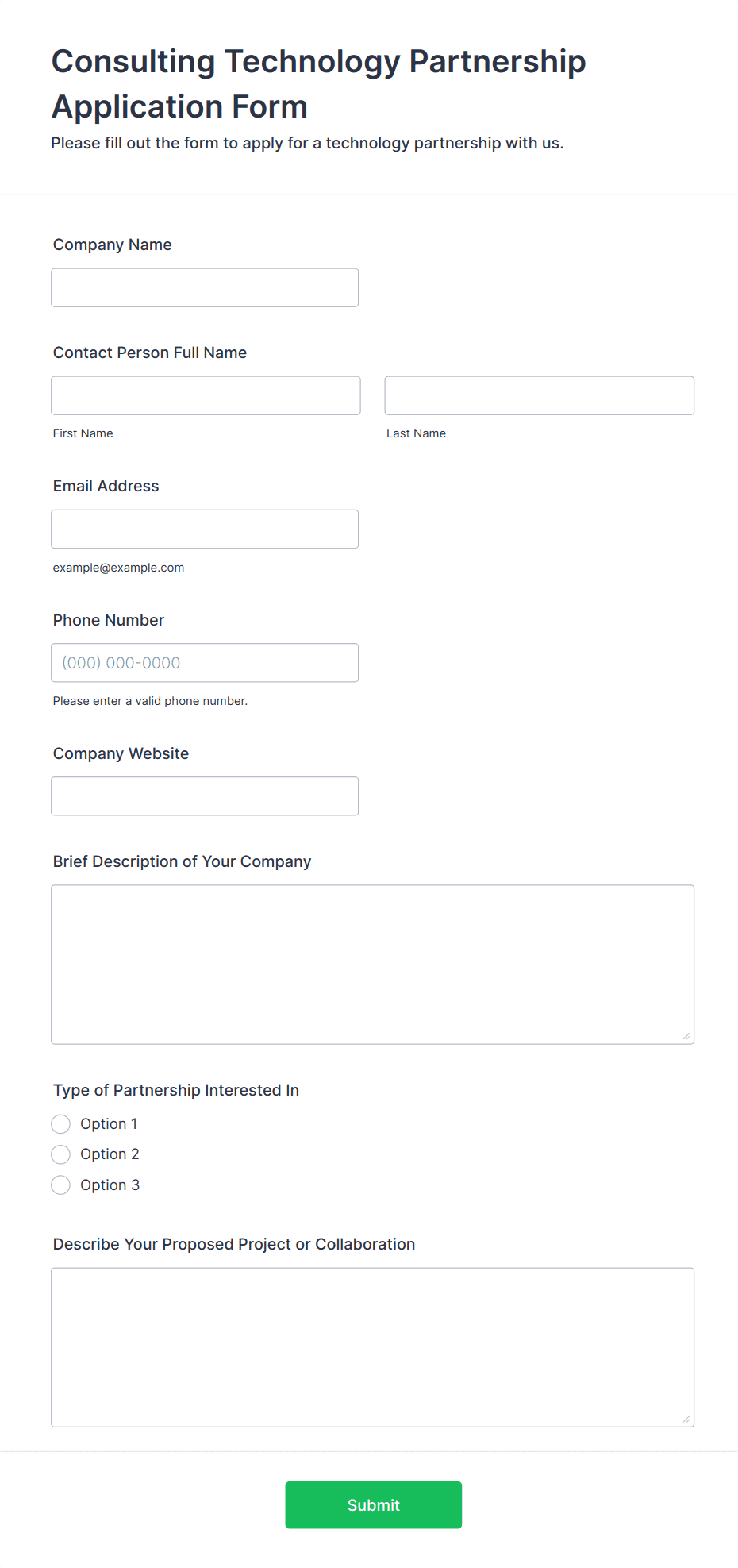 Consulting Technology Partnership Application Form Template | Jotform