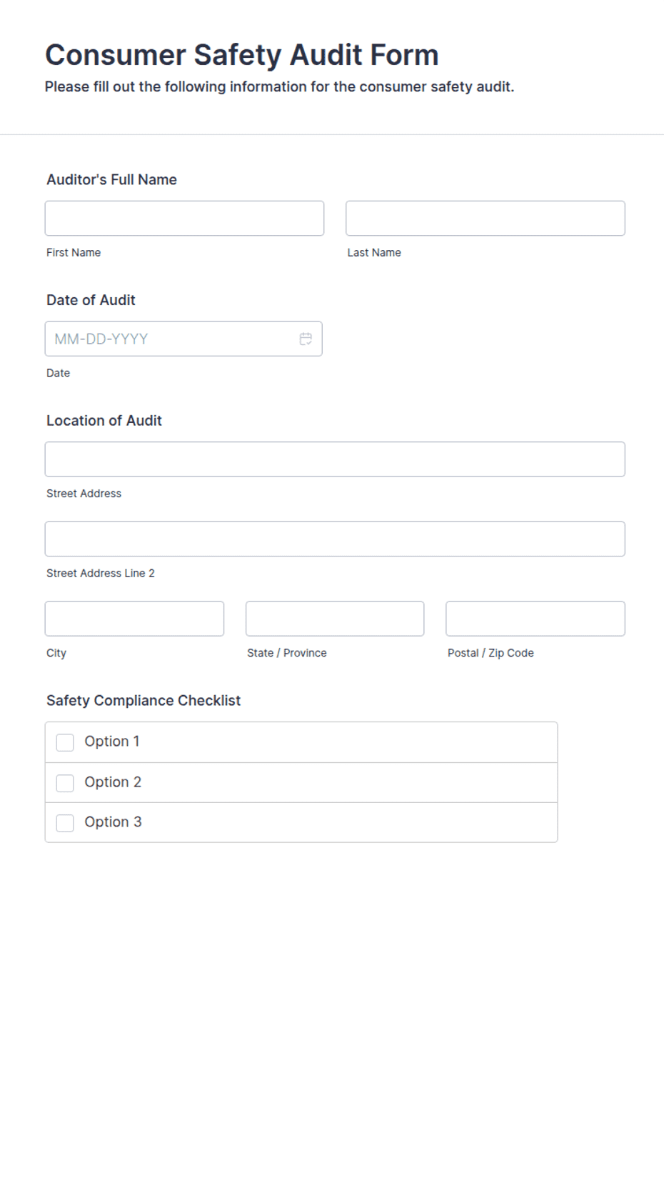 Consumer Safety Audit Form Template | Jotform