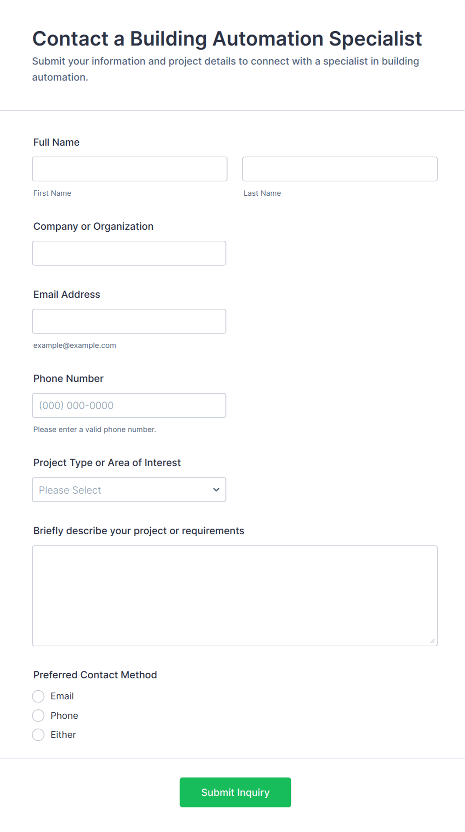Contact a Building Automation Specialist Form Template | Jotform