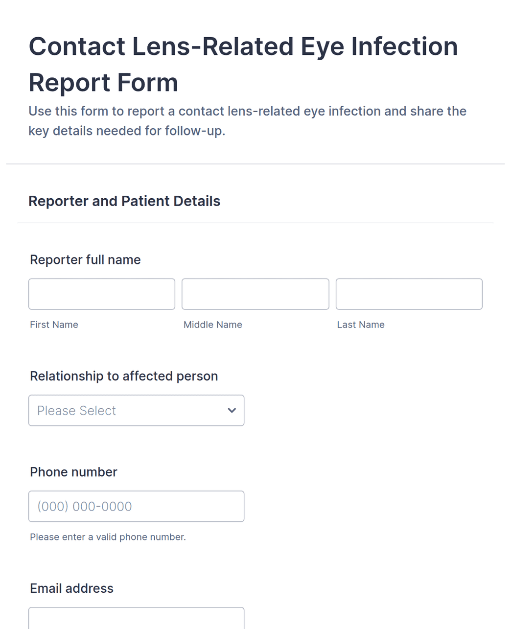 Contact Lens-Related Eye Infection Report Form Template | Jotform