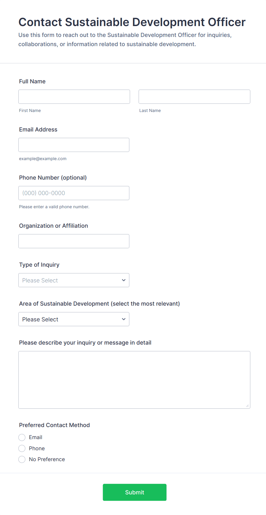 Contact Sustainable Development Officer Form Template | Jotform