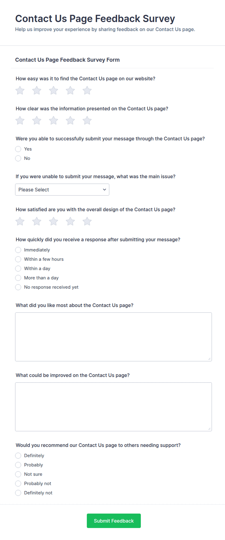 Contact Us Page Feedback Survey Form Template | Jotform