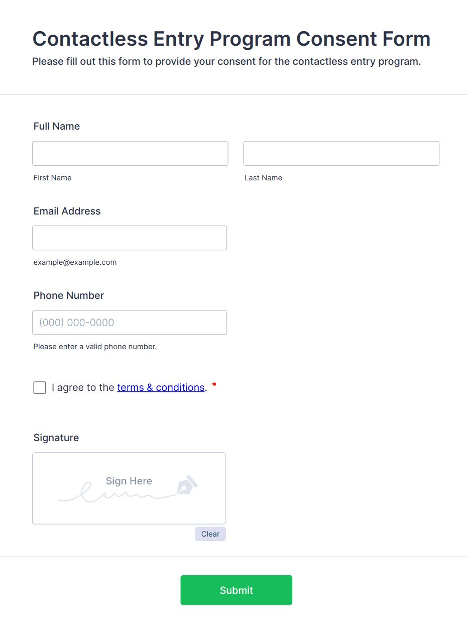 Contactless Entry Program Consent Form Template | Jotform