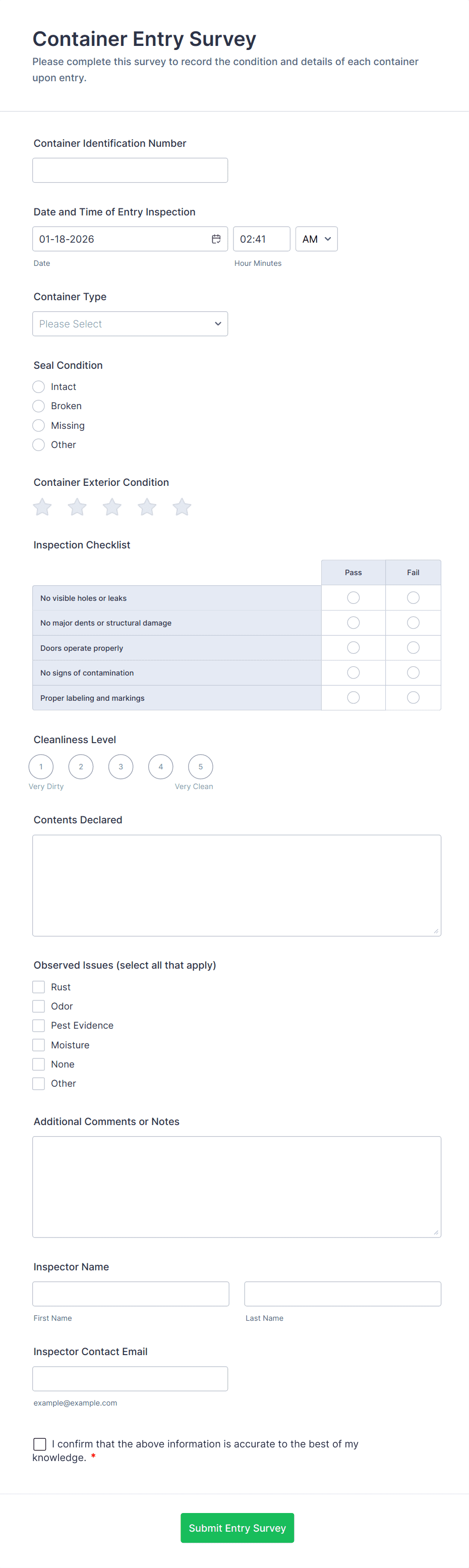 Container Entry Survey Form Template | Jotform