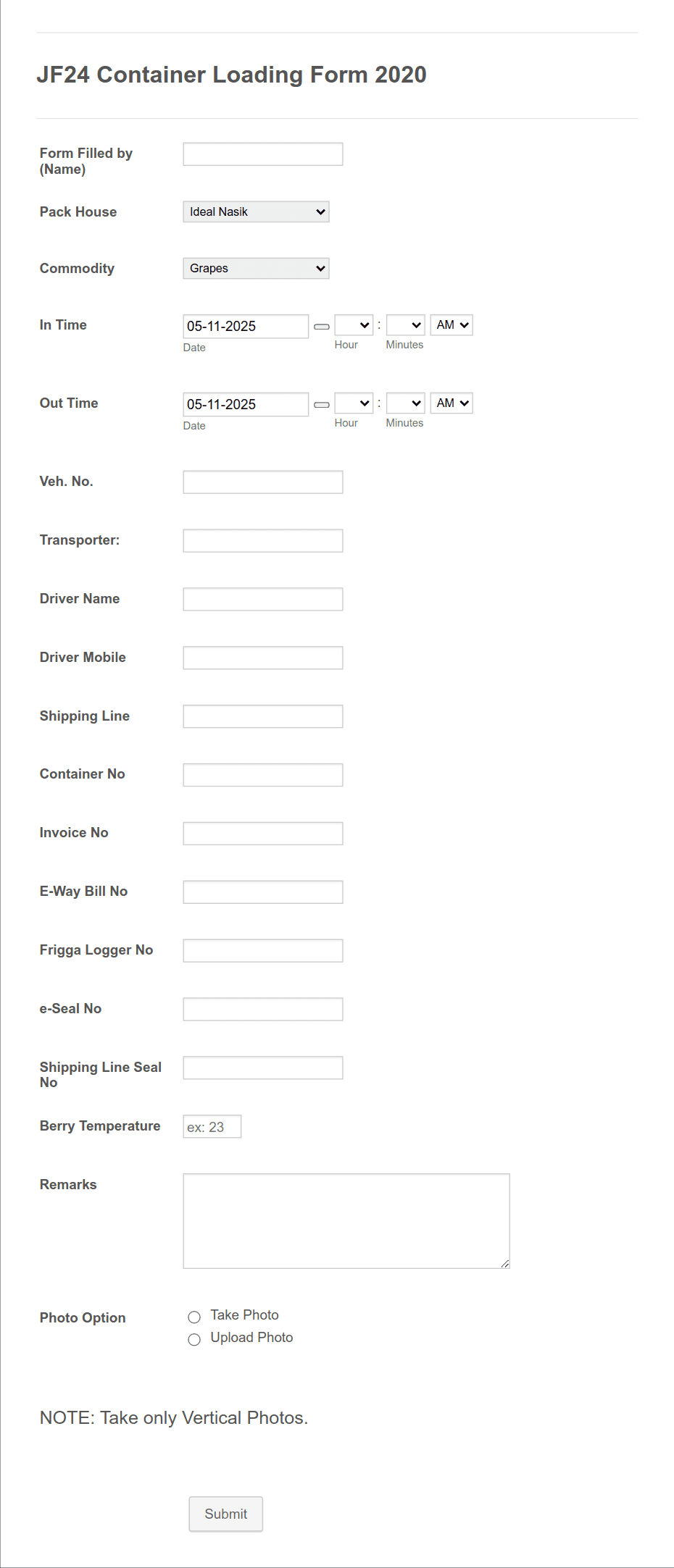 Container Loading Track Form Template | Jotform
