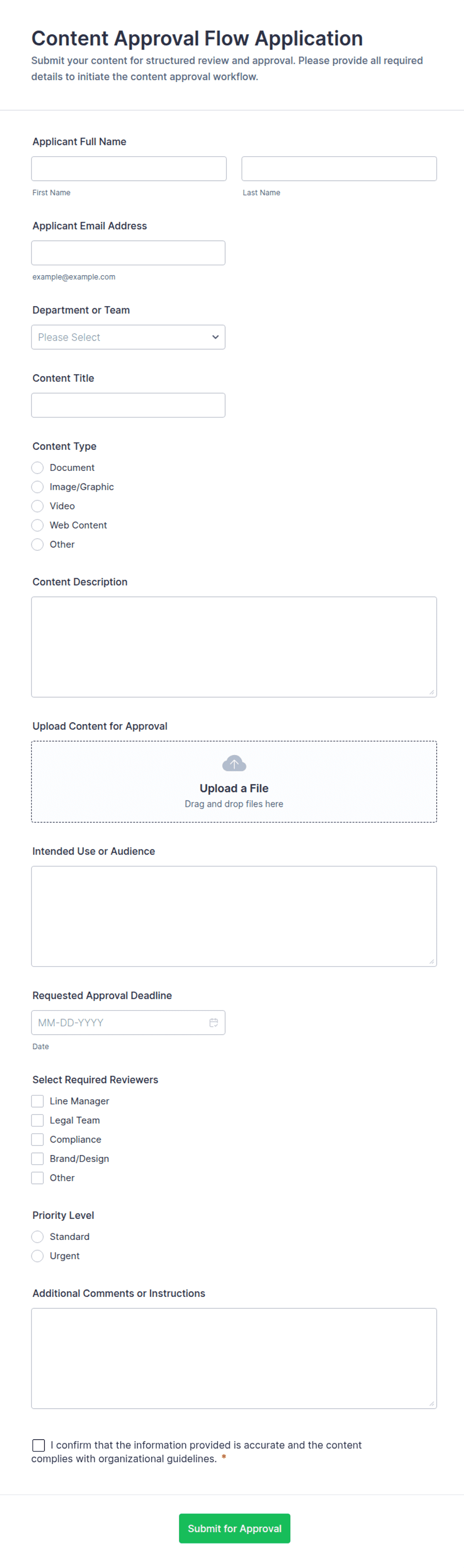 Content Approval Flow Application Form Template | Jotform