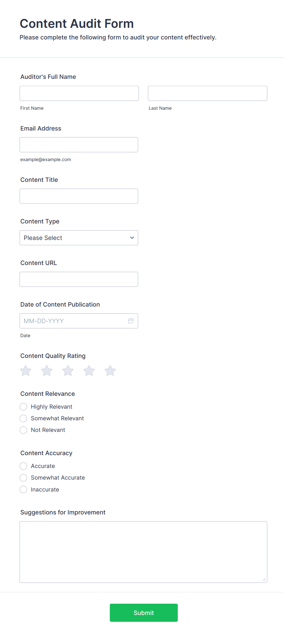 Content Audit Form Template | Jotform