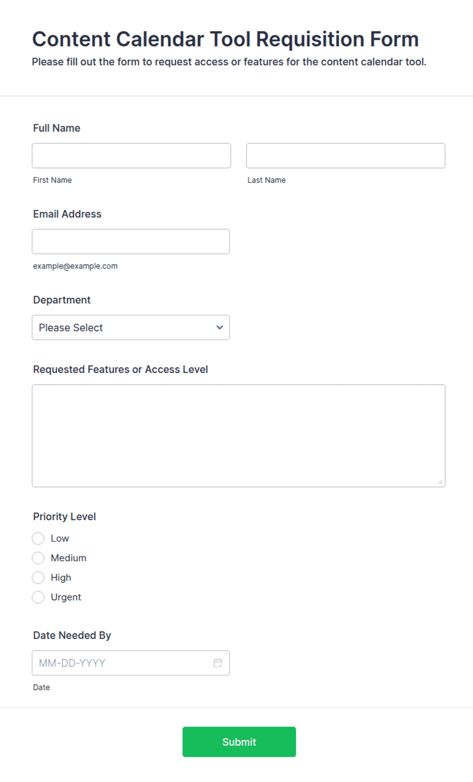 Content Calendar Tool Requisition Form Template | Jotform