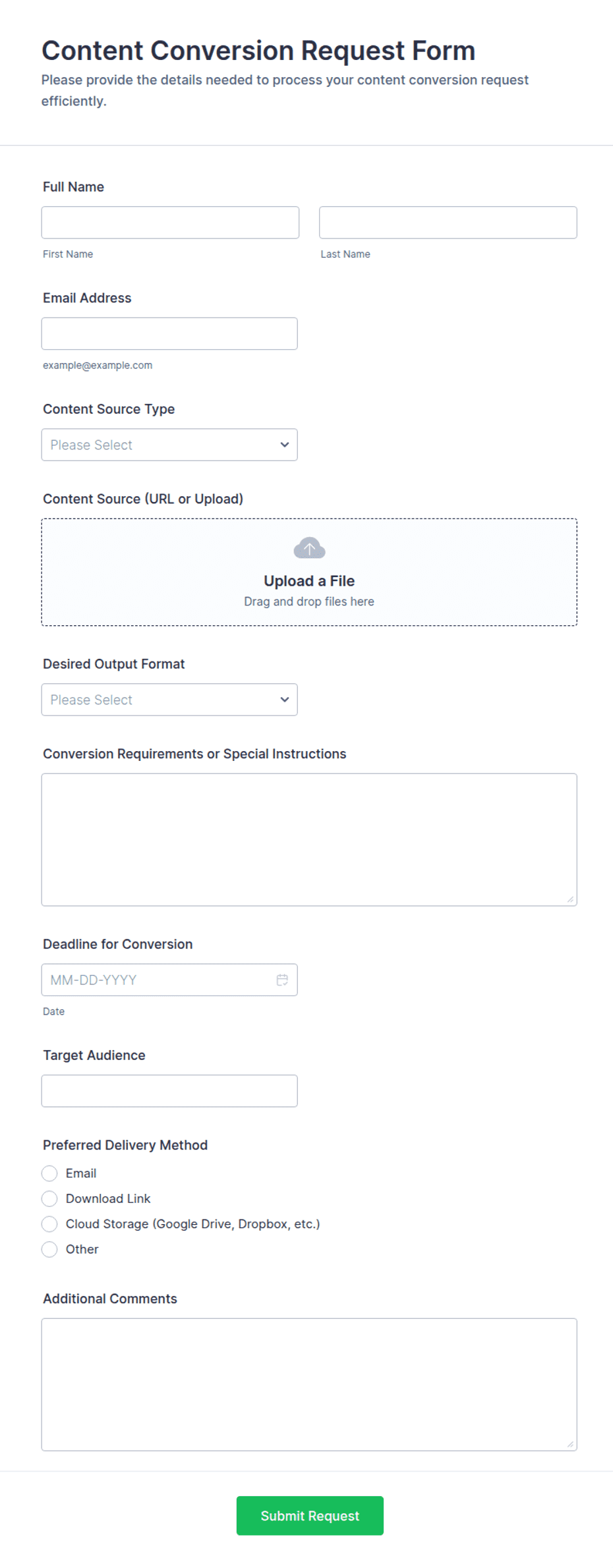 Content Conversion Request Form Template | Jotform