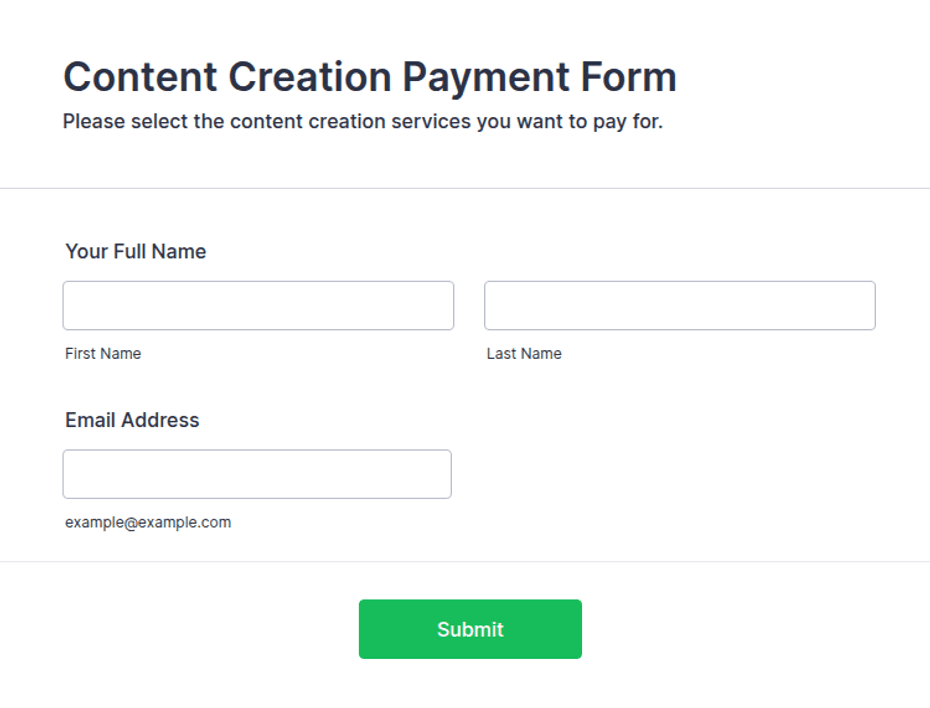 Content Creation Payment Form Template | Jotform