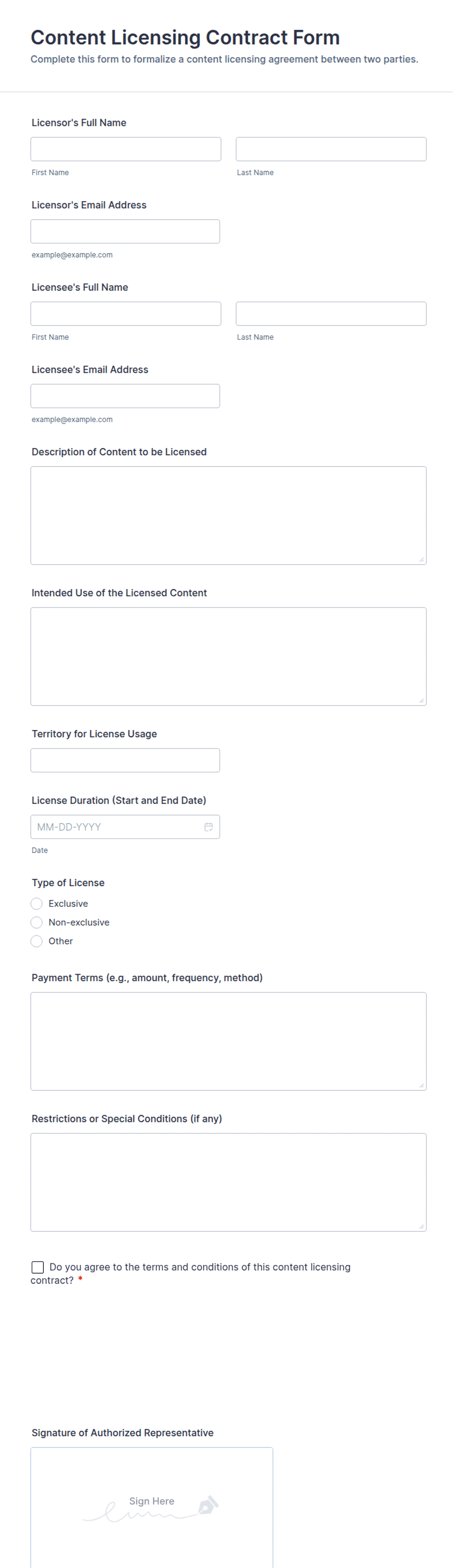 Content Licensing Contract Form Template | Jotform