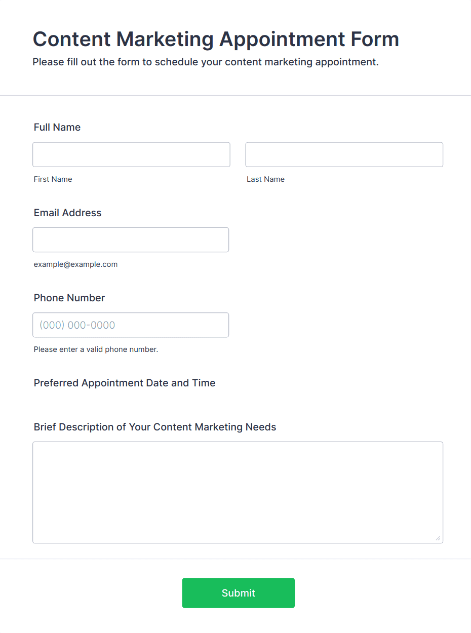 Content Marketing Appointment Form Template | Jotform