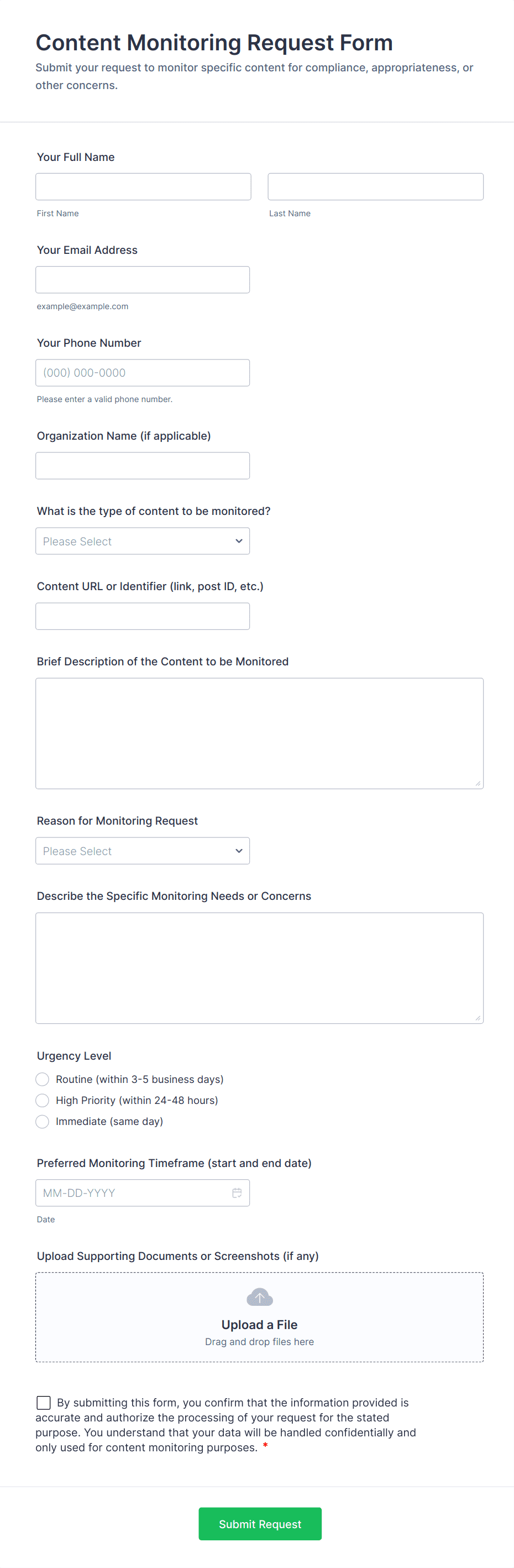 Content Monitoring Request Form Template | Jotform