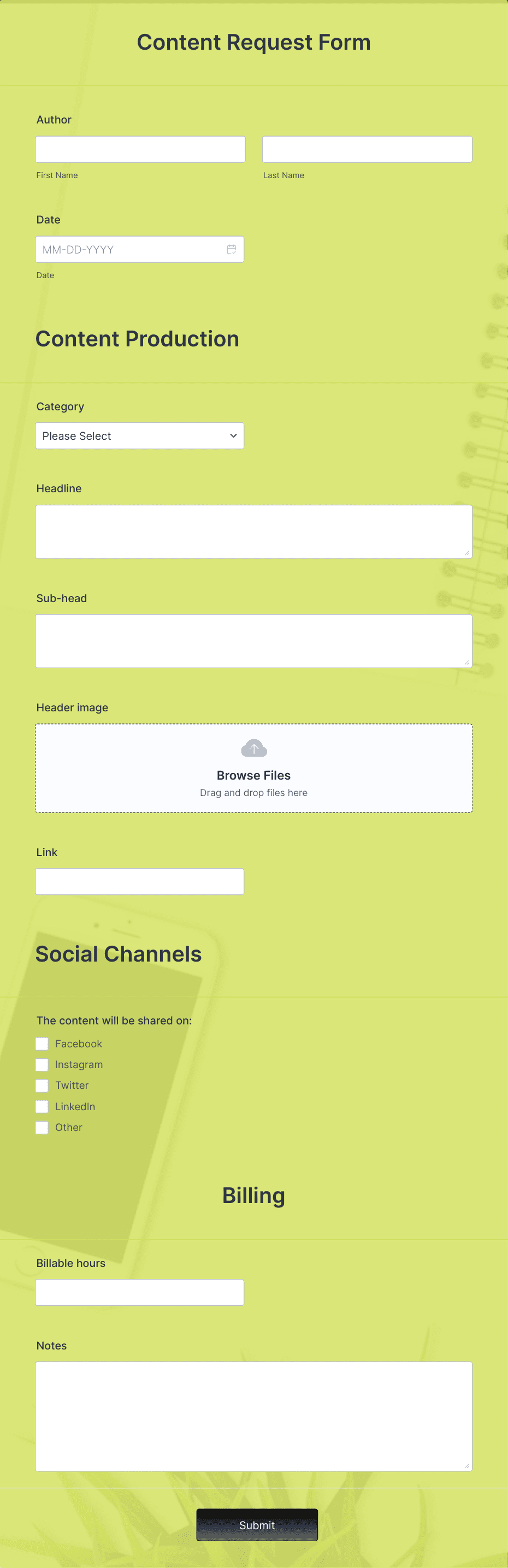 Content Request Form Template | Jotform