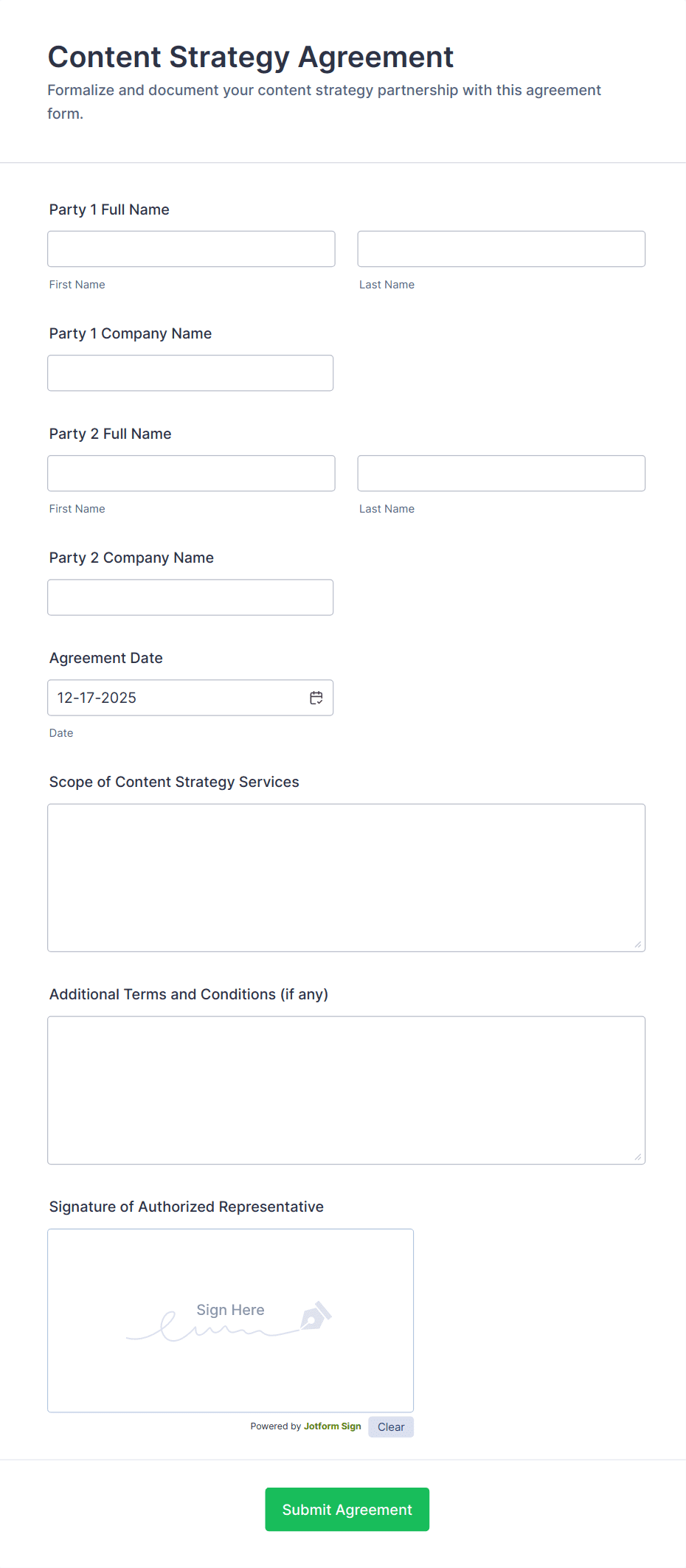 Content Strategy Agreement Form Template | Jotform