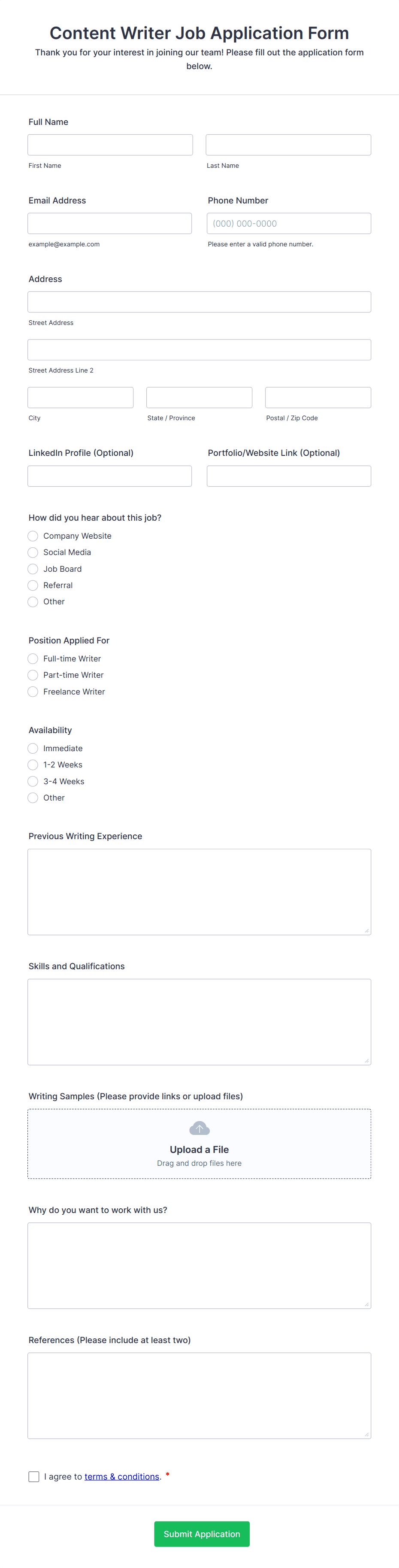 Content Writer Job Application Form Template | Jotform