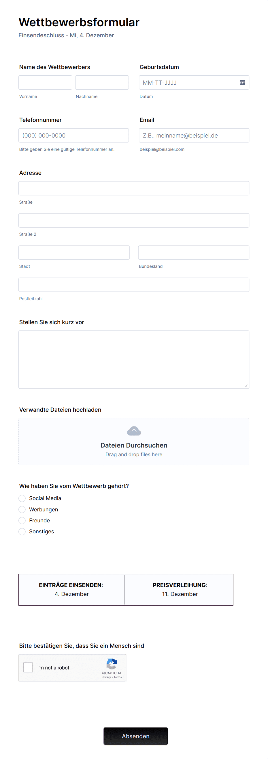 Contest Entry Formularvorlage | Jotform