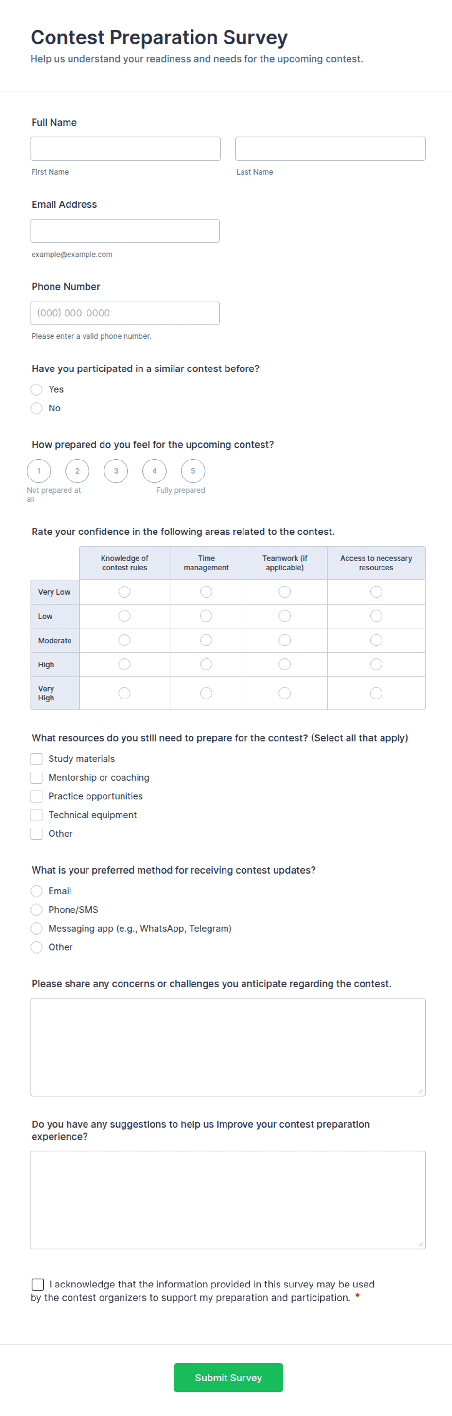 Contest Preparation Survey Form Template | Jotform