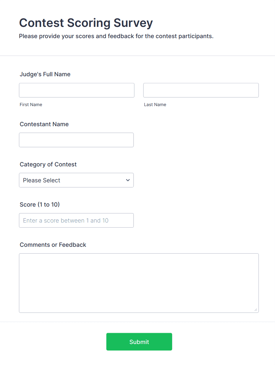 Contest Scoring Survey Form Template | Jotform