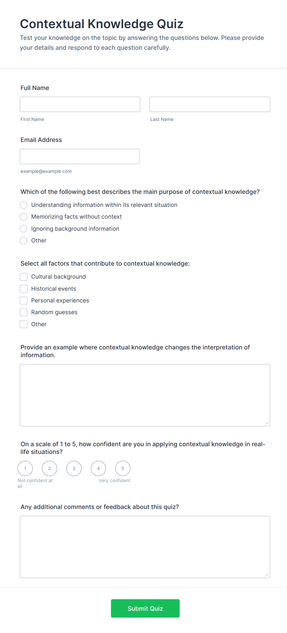 Contextual Knowledge Quiz Form Template | Jotform
