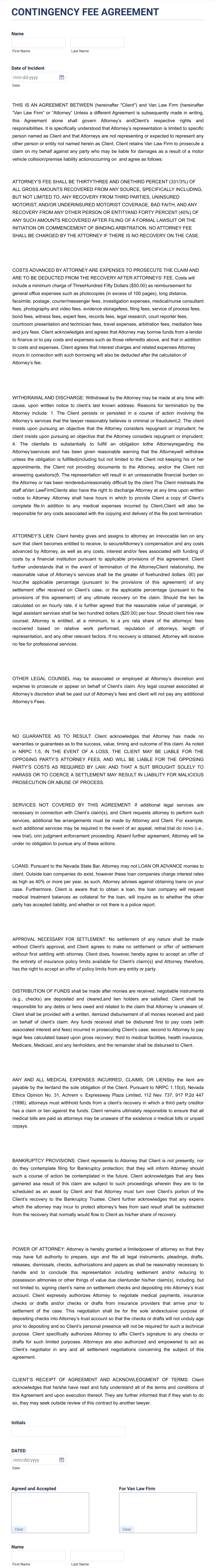 CONTINGENCY FEE AGREEMENT Form Template | Jotform