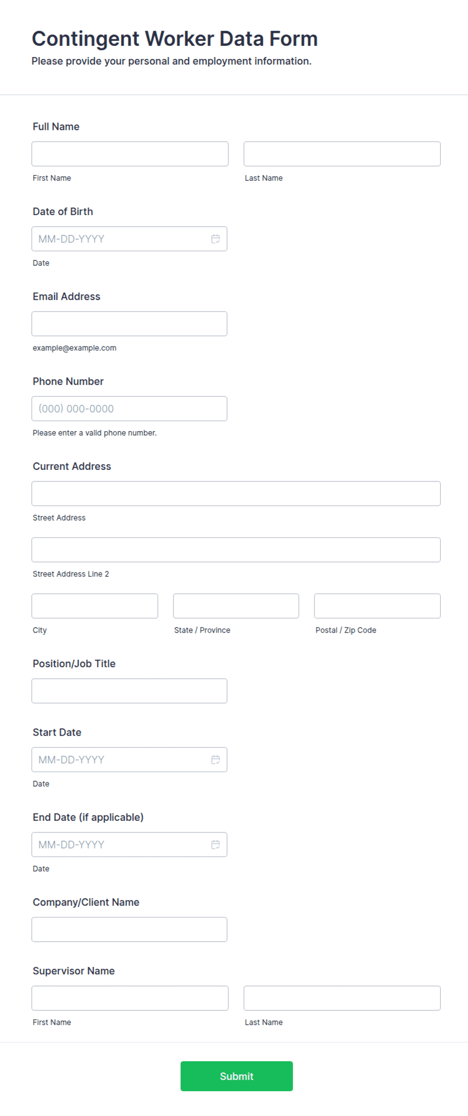 Contingent Worker Data Form Template | Jotform