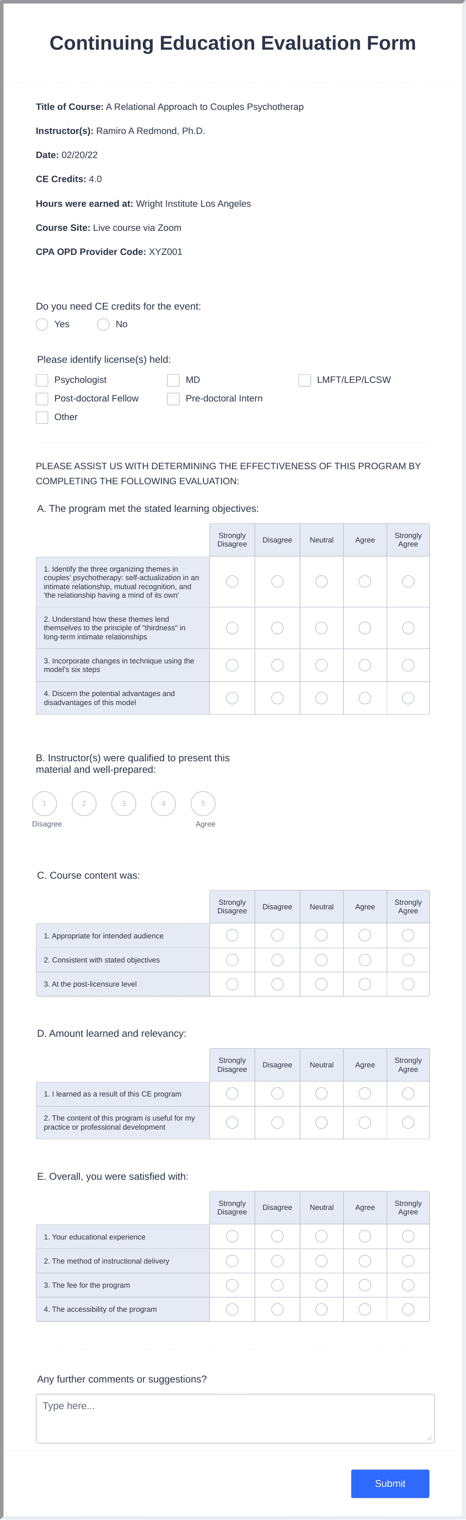 Continuing Education Evaluation Form Template | Jotform
