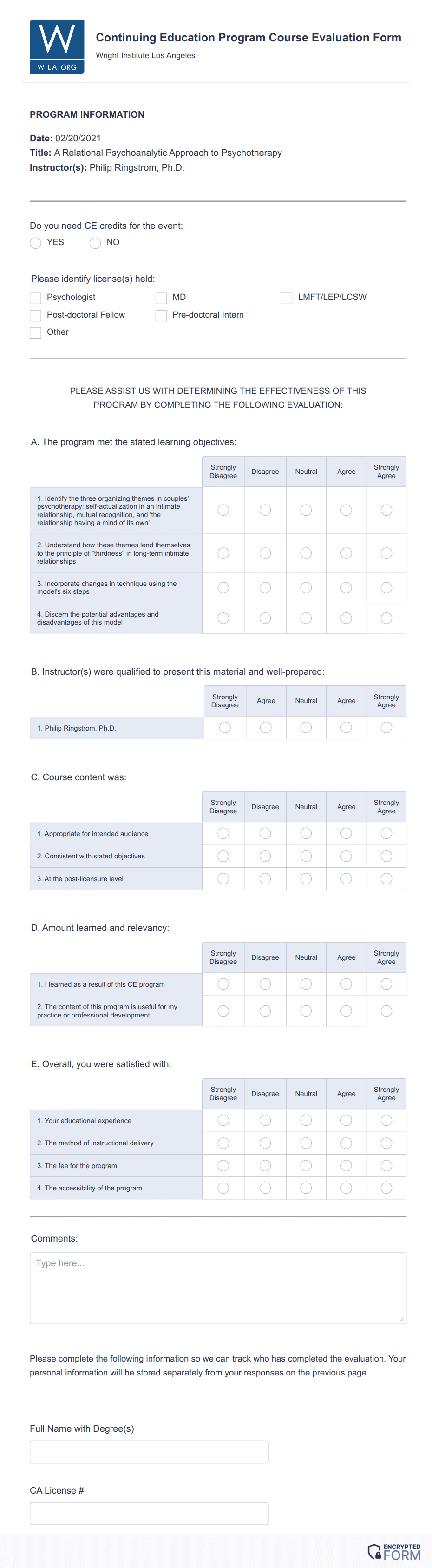 Continuing Education Program Course Evaluation Form Template | Jotform
