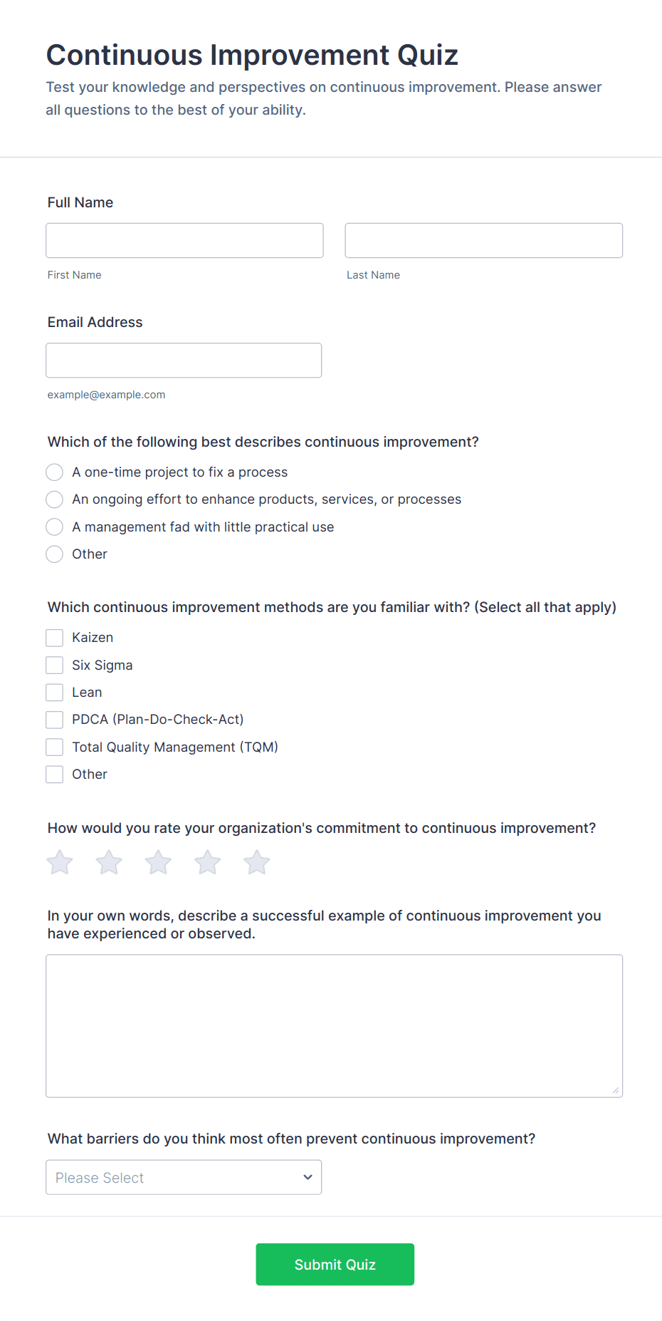 Continuous Improvement Quiz Form Template | Jotform