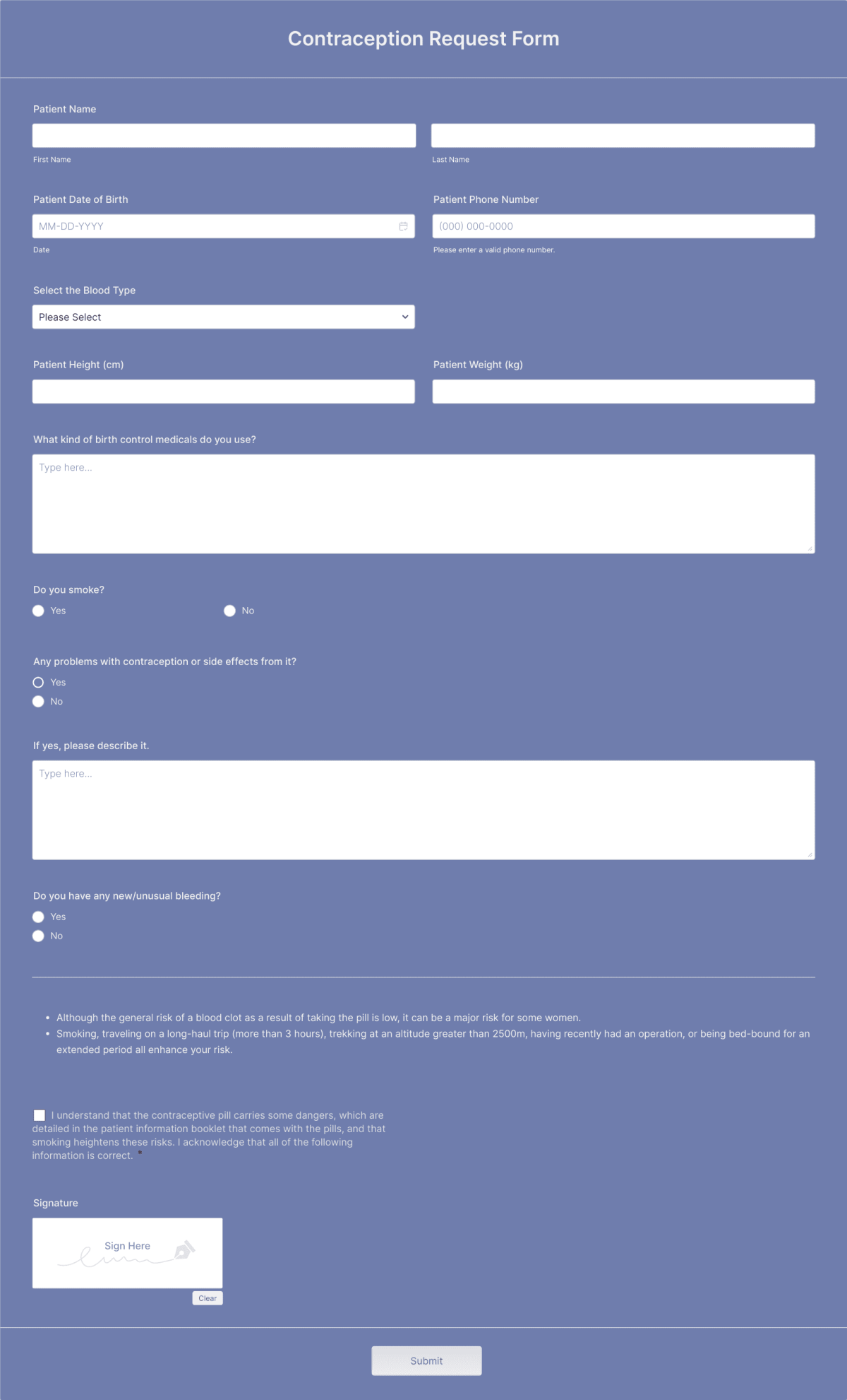 Contraception Request Form Template | Jotform
