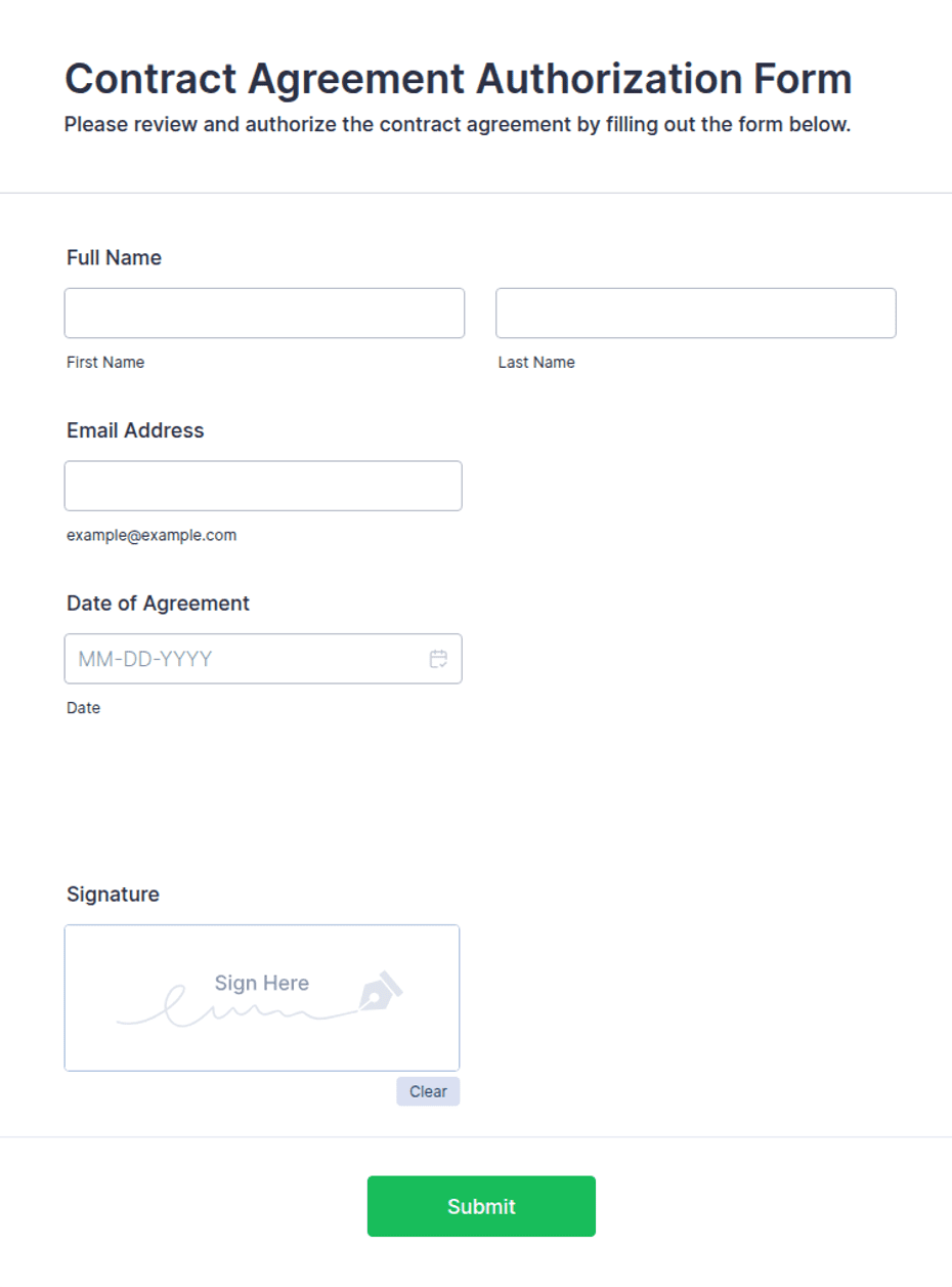 Contract Agreement Authorization Form Template | Jotform