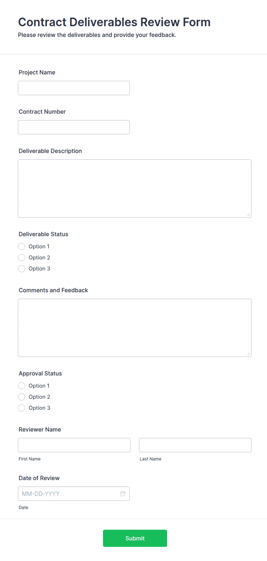 Contract Deliverables Review Form Template | Jotform