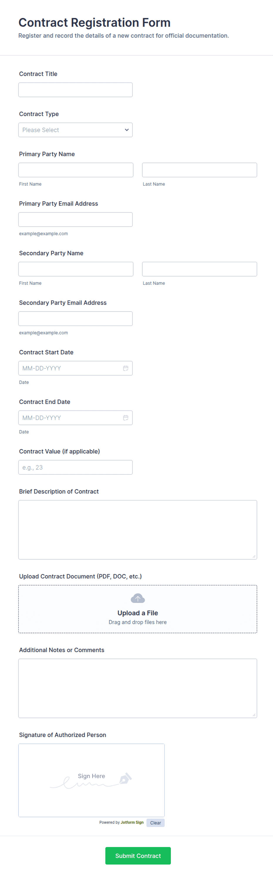 Contract Registration Form Template | Jotform