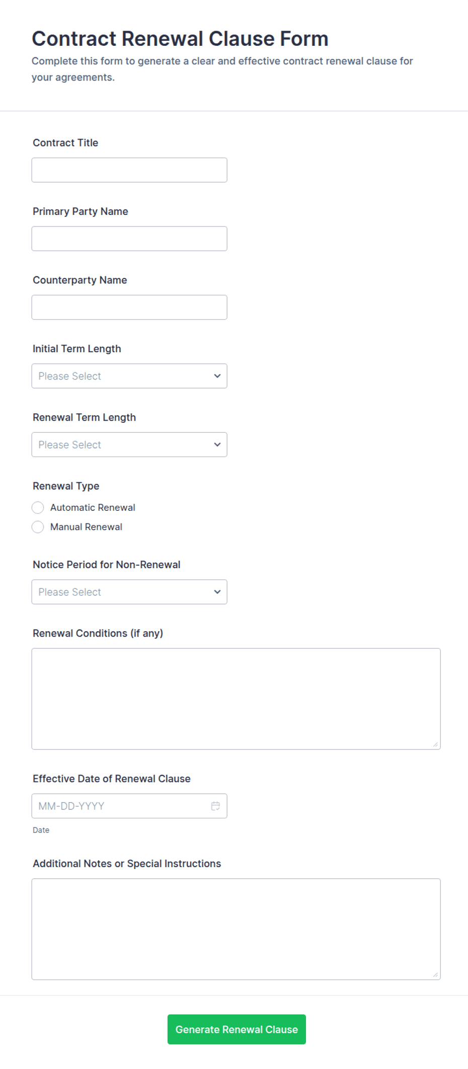 Contract Renewal Clause Template Form | Jotform