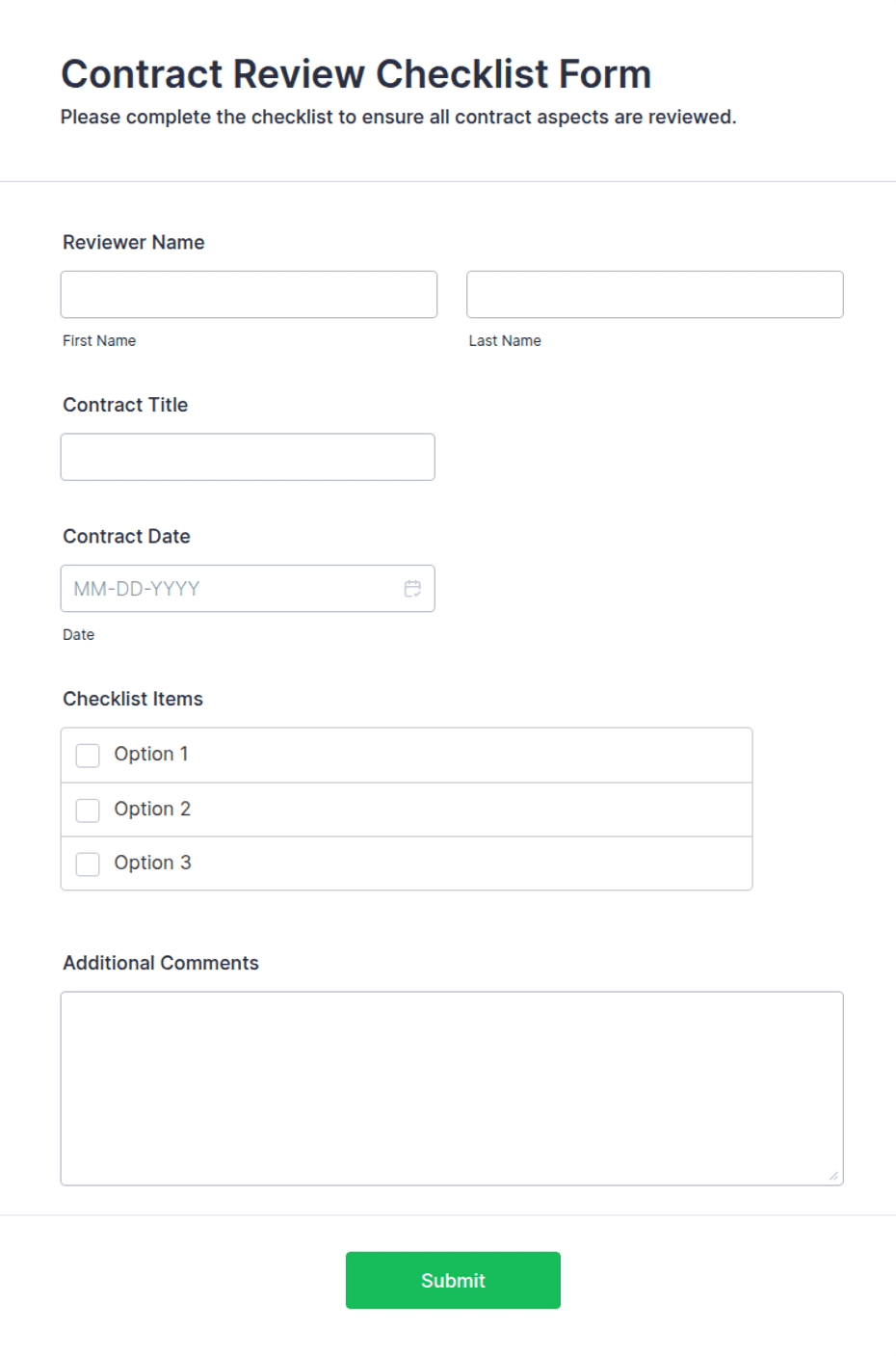 Contract Review Checklist Form Template | Jotform