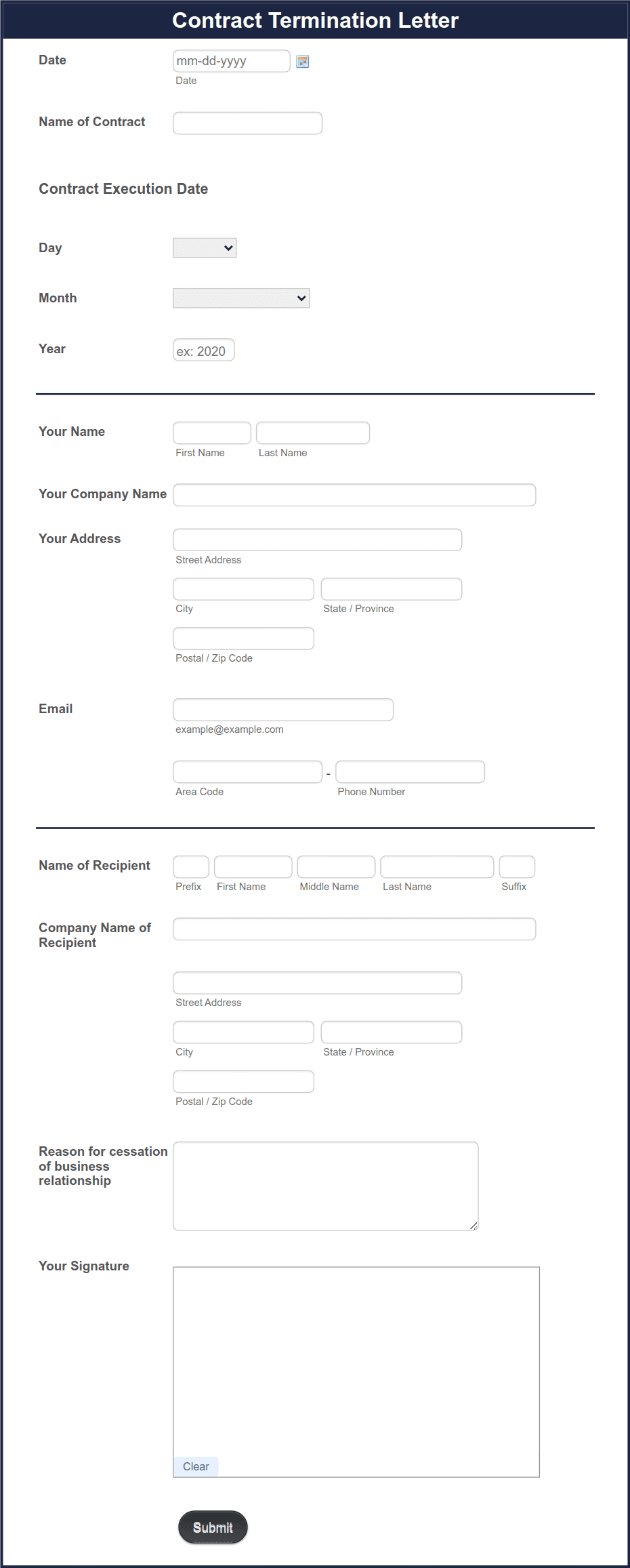 Contract Termination Letter Form Template | Jotform