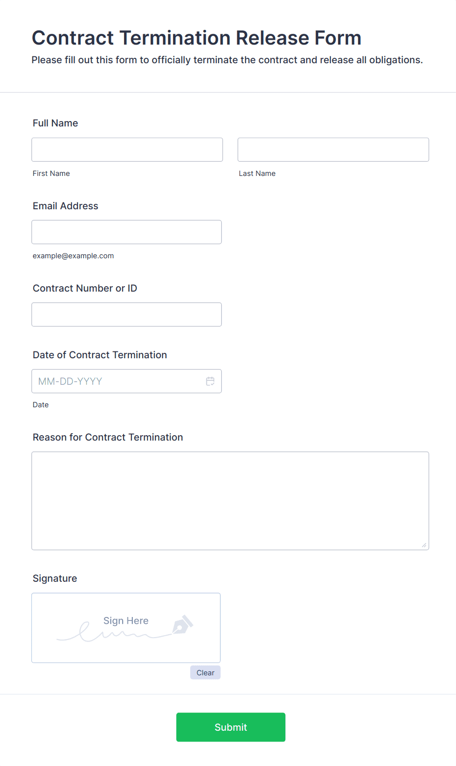 Contract Termination Release Form Template | Jotform